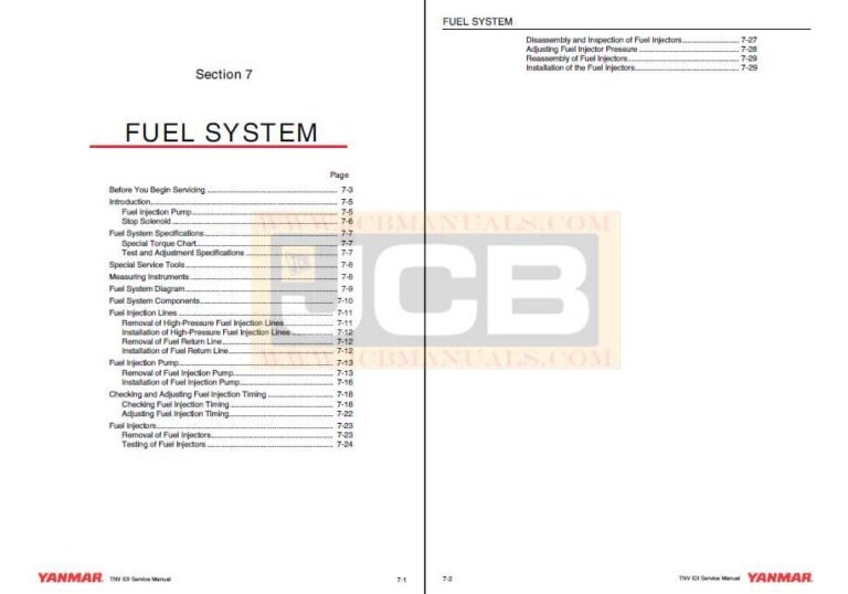 JCB Engines Yanmar 2TNV70 3TNV70 3TNV76 Service Repair Manual