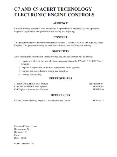 Caterpillar C7 AND C9 ACERT TECHNOLOGY Service Training