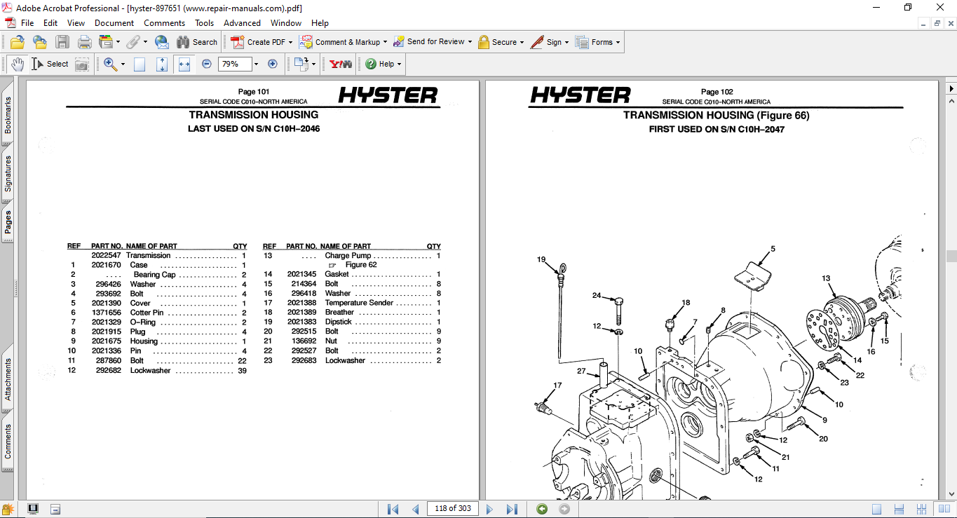 Hyster S25XM, S30XM, S35XM, S40XMS (C10) Forklift Parts Manual